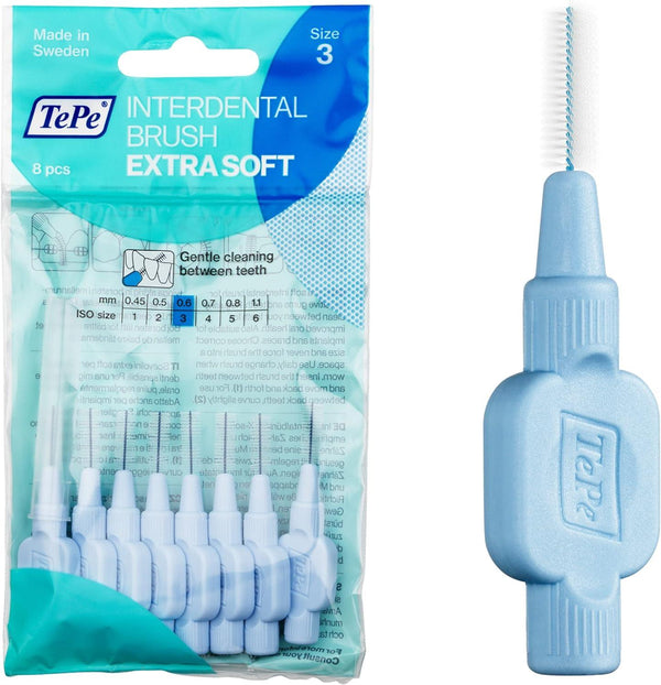 TePe Interdental Brushes Blue Extra Soft Size 3 (0.6mm) Pack of 8 Brus ...
